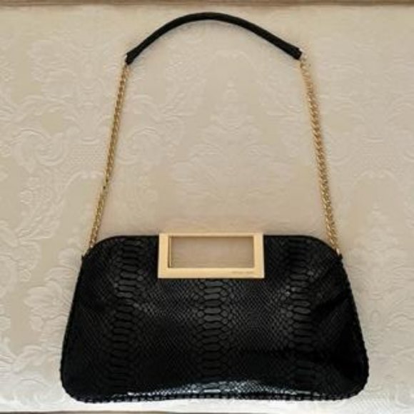Michael Kors | Bags | Michael Kors Black Python Embossed Leather ...